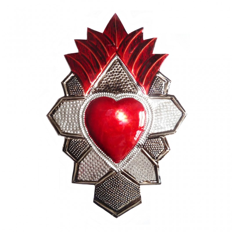 Sagrado corazón grande con estilo azteca - Ex-voto de México - Casa Frida