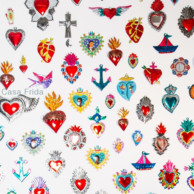 Sagrado corazón grande con estilo azteca - Ex-voto de México - Casa Frida