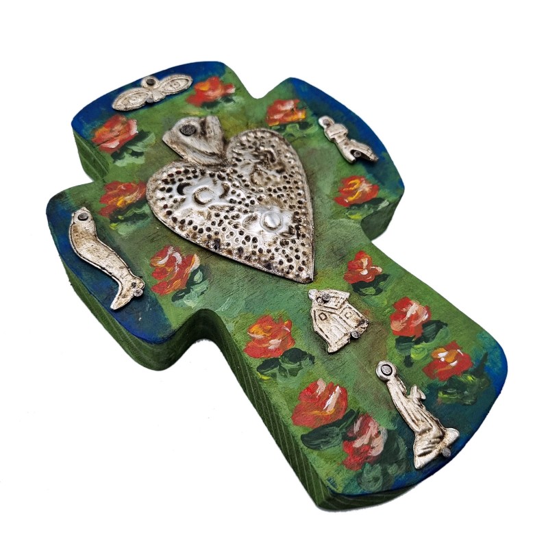 Sacred heart Milagro cross - Mexican religious decor - Casa Frida
