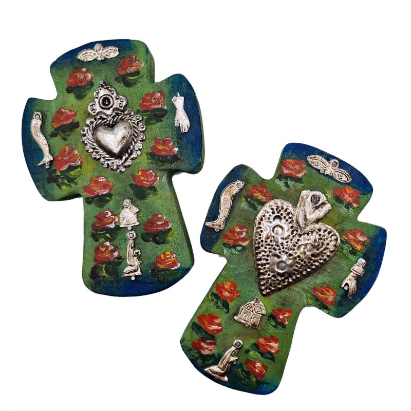 Sacred heart Milagro cross - Mexican religious decor - Casa Frida